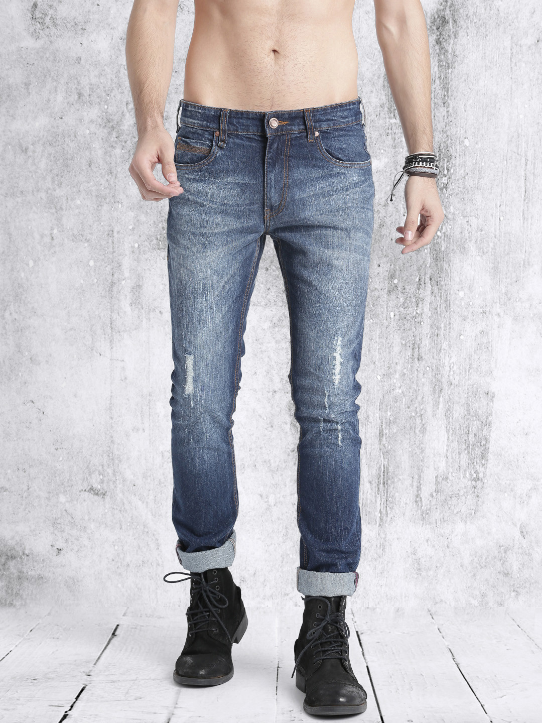 Buy Roadster Men Blue Skinny Fit Mid Rise Low Distress Jeans - Jeans ...