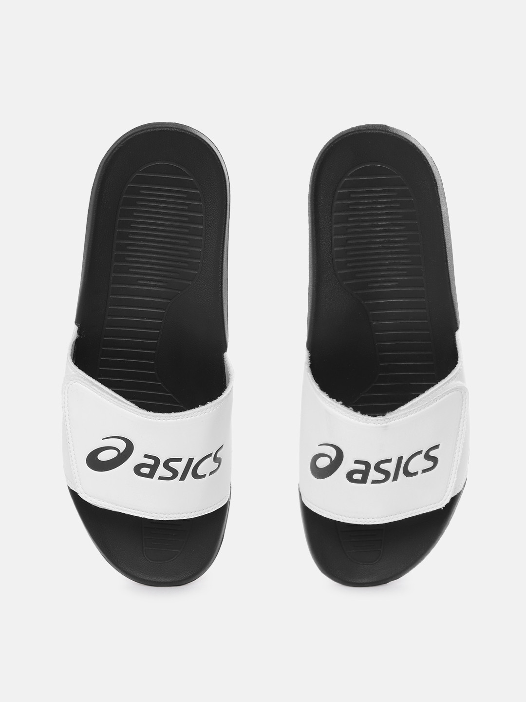Buy ASICS Unisex White & Black Typography Brand Logo Printed Sliders ...