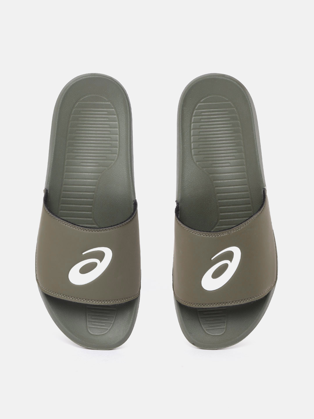 Buy ASICS Unisex Olive Green & White Brand Logo Print Sprl Sliders ...