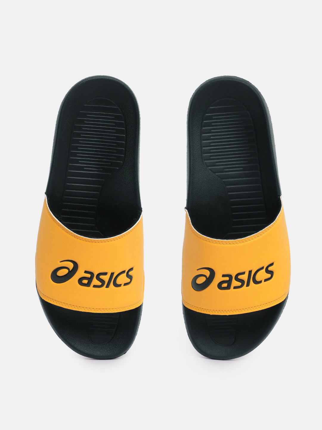 Buy ASICS Unisex Mustard Yellow Brand Logo Print Sliders - Flip Flops ...