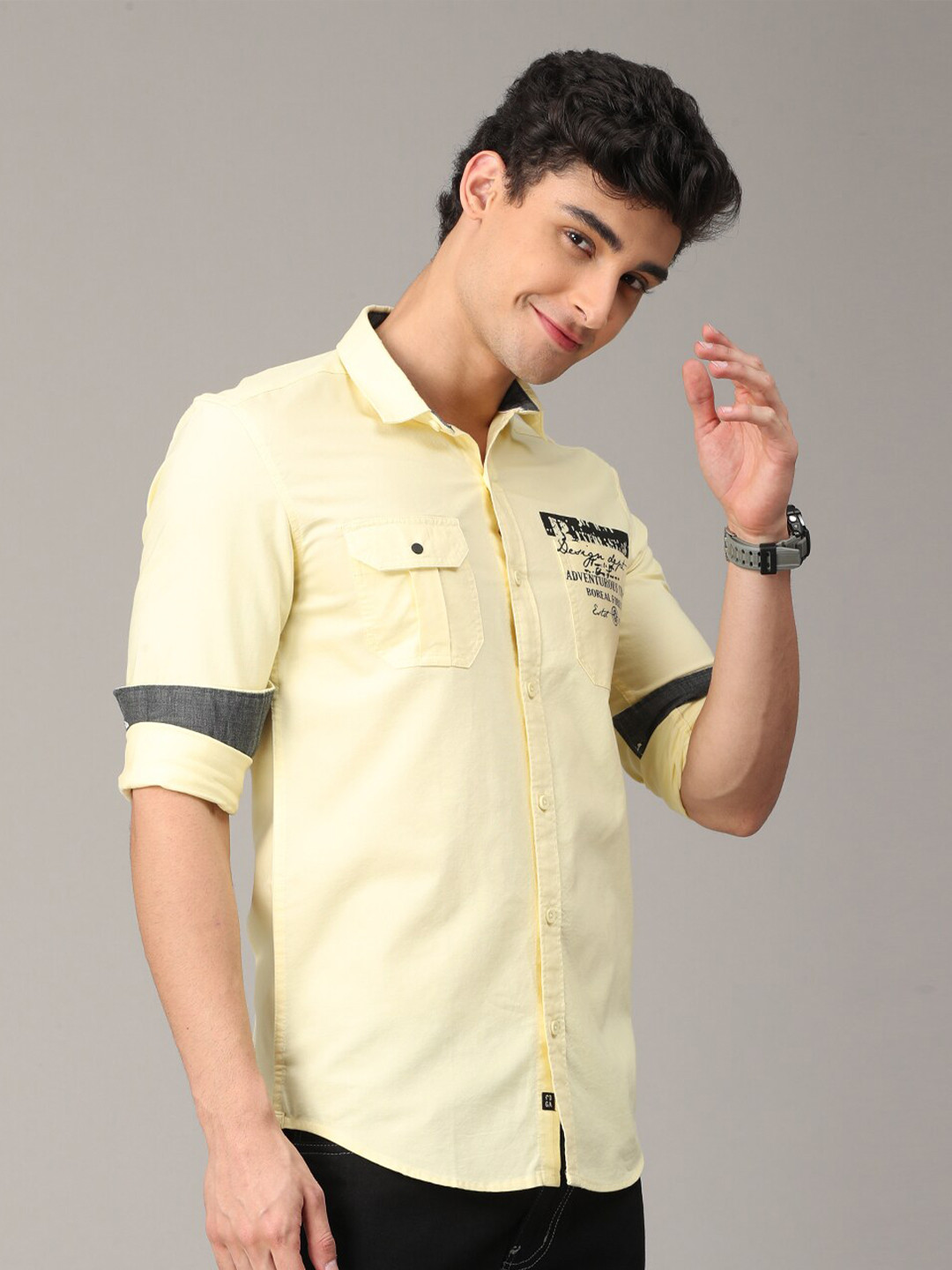 Buy FOGA Men Yellow Premium Slim Fit Pure Cotton Casual Shirt - Shirts ...