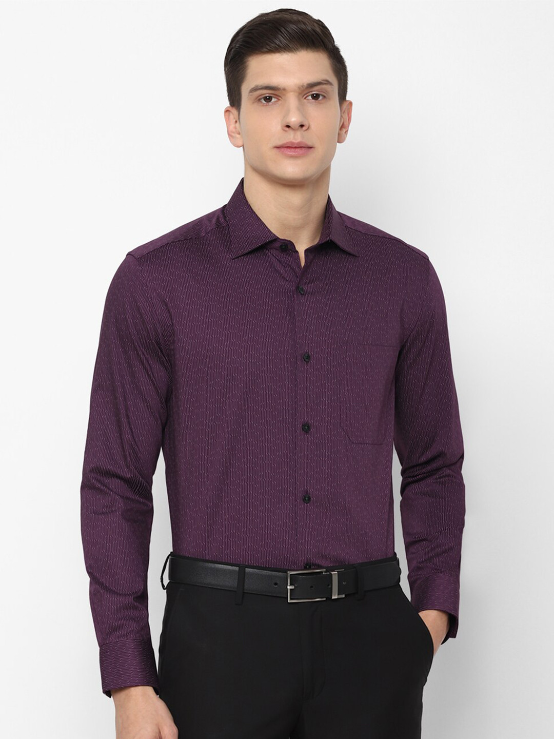 Buy Louis Philippe Men Purple Regular Fit Printed Cotton Formal Shirt ...