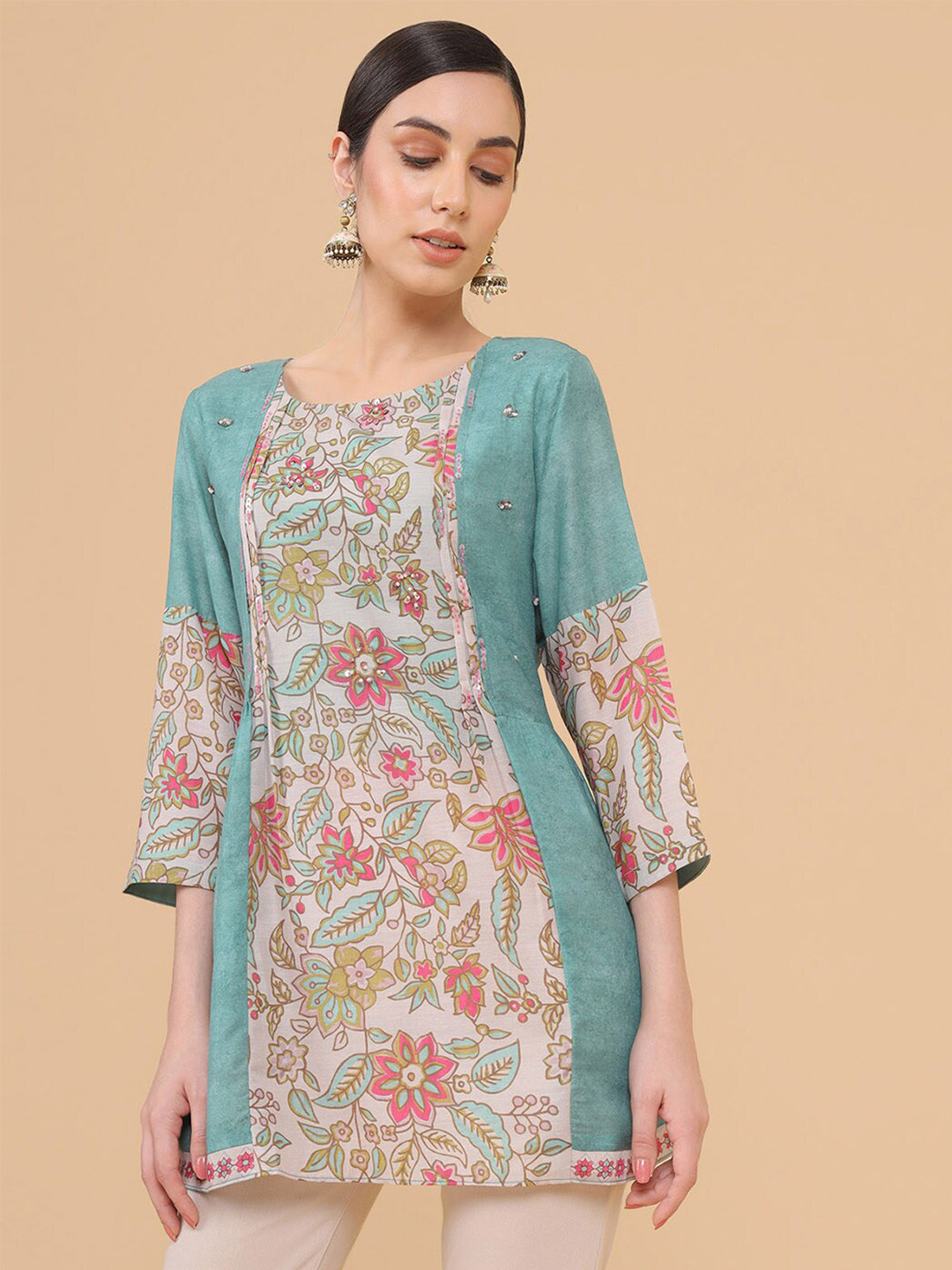 Buy Soch Women Blue & White Floral Printed Muslin Tunic - Tunics for ...