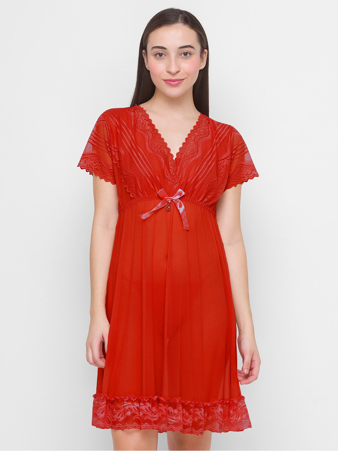 Buy FashionRack Women Maroon Net Baby Doll - Baby Dolls for Women ...