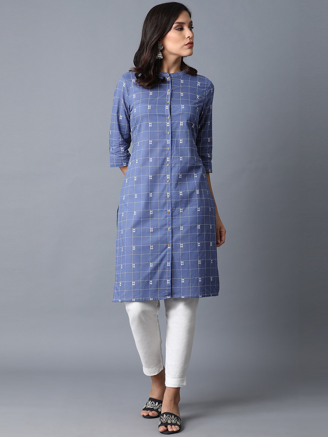 Buy W Women Blue Checked Pure Cotton Kurta - Kurtas for Women 17482160 ...