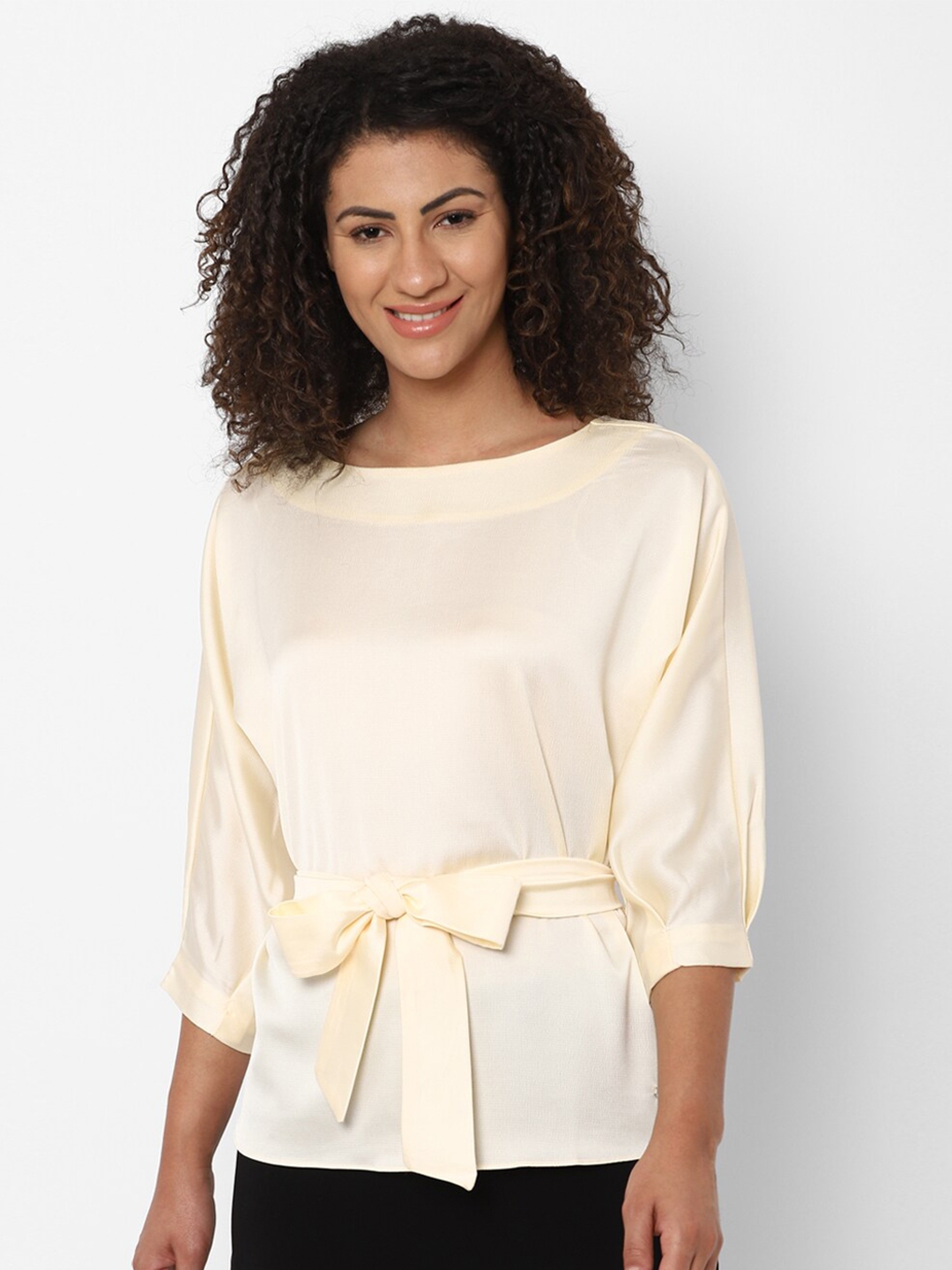 Buy Allen Solly Woman Cream Coloured Waist Tie Up Top Tops For Women