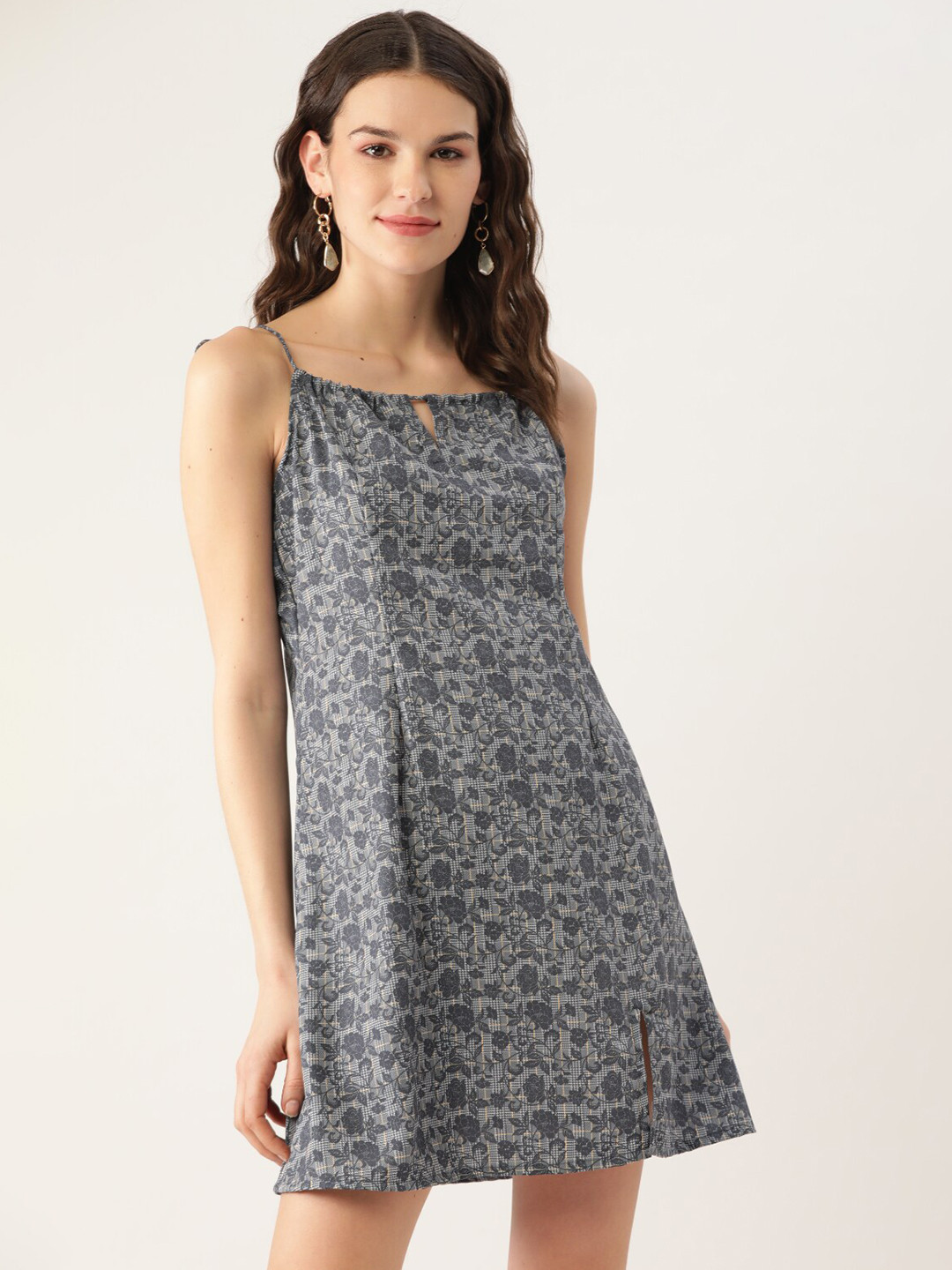 Buy Shiloh Grey Floral Printed Mini Dress - Ethnic Dresses for Women ...