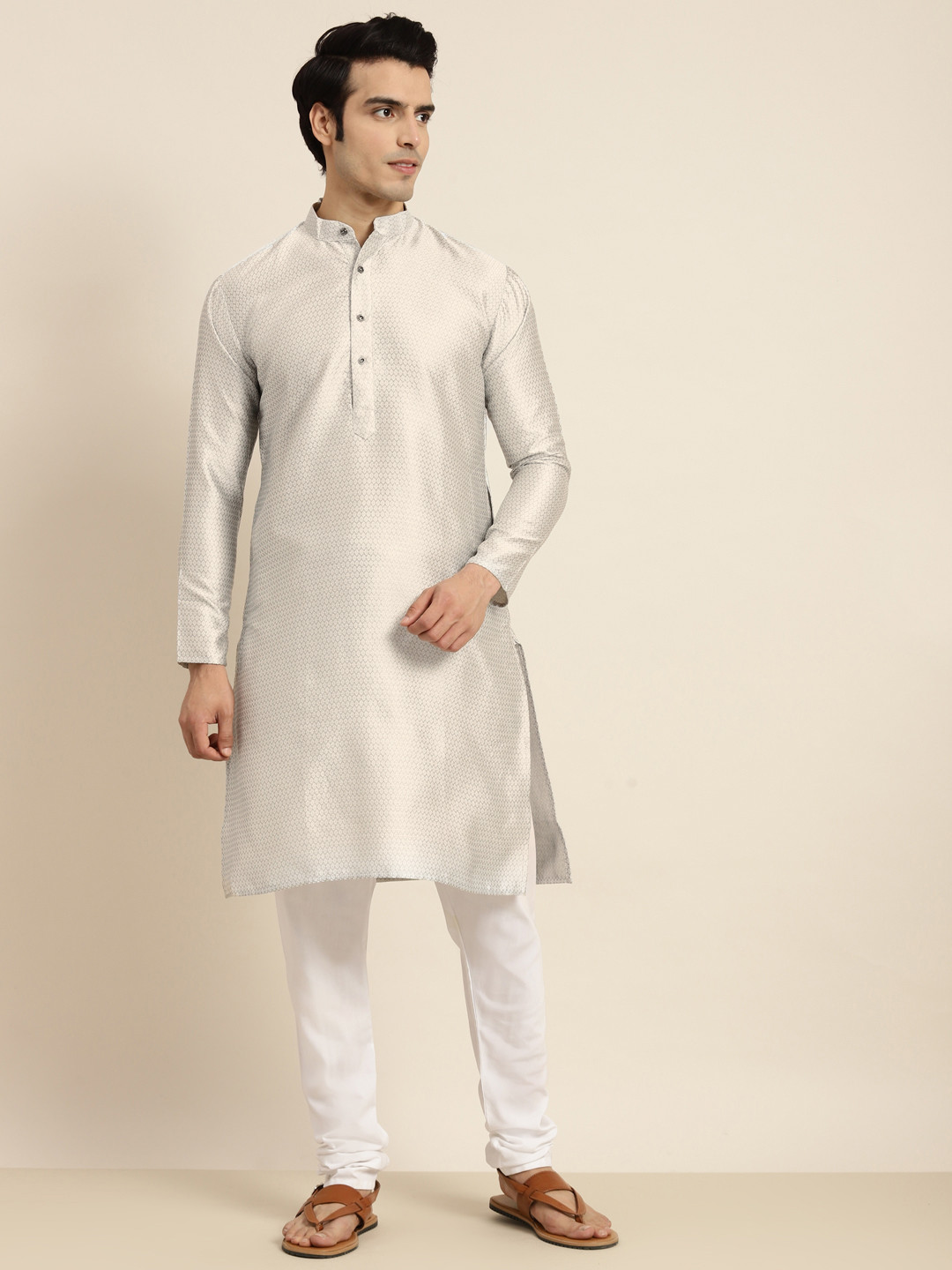 Buy Anug By SOJANYA Men Grey Ethnic Motifs Mandarin Collar Kurta ...