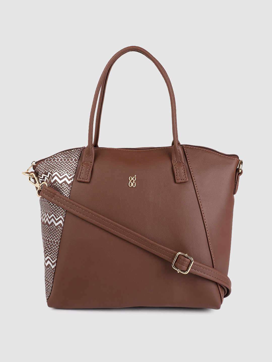 Buy Baggit Brown Solid Regular Structured Shoulder Bag With Woven ...