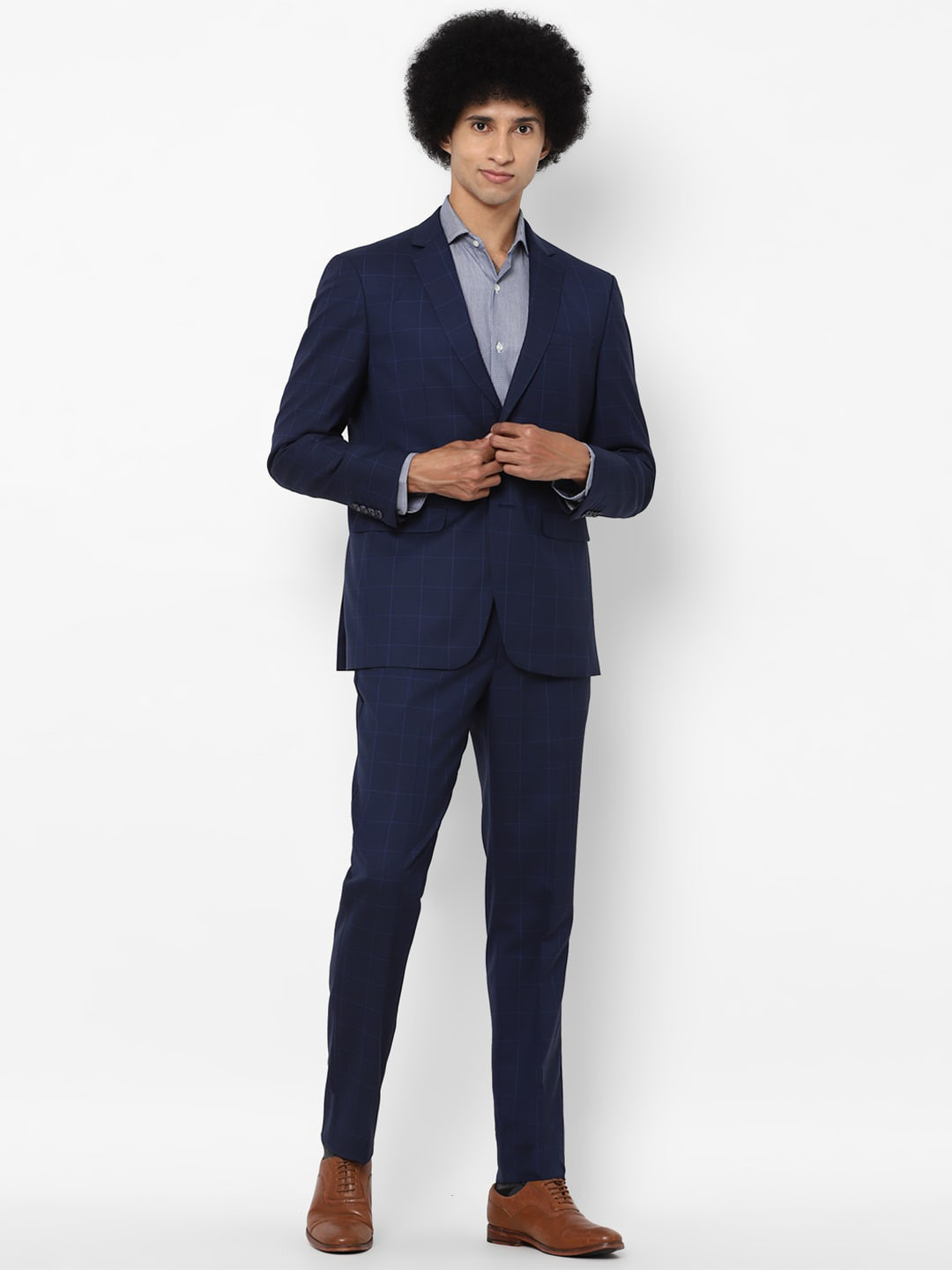 Buy Allen Solly Men Navy Blue Solid Single Breasted Slim Fit 2 Piece ...