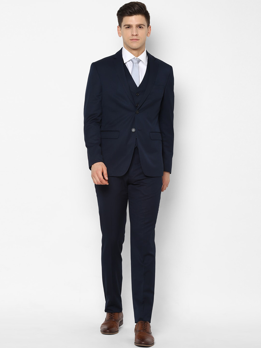 Buy Allen Solly Men Navy Blue Single Breasted Slim Fit 3 Piece Suit ...