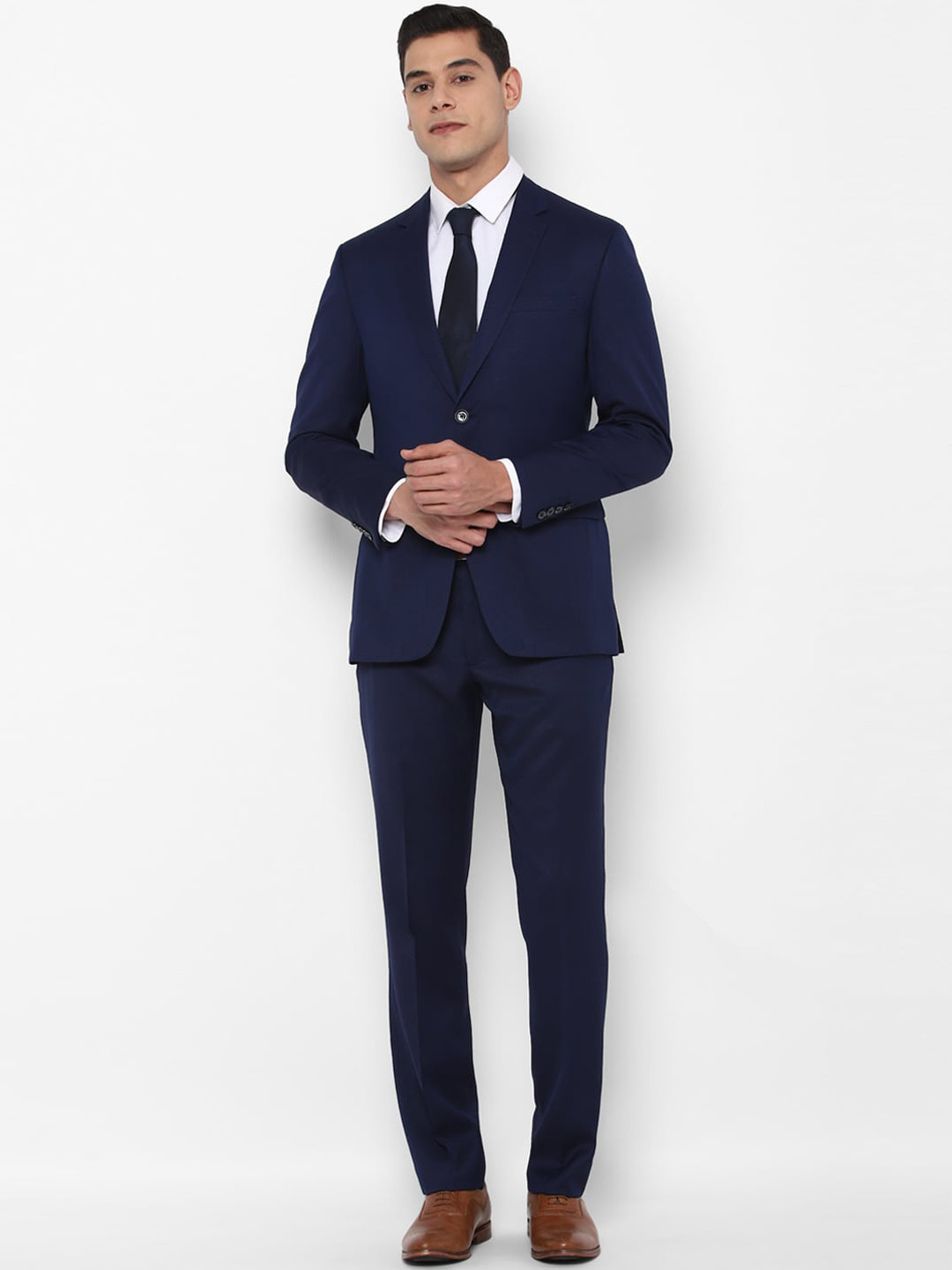 Buy Allen Solly Men Navy Blue Solid Slim Fit Single Breasted 2 Piece ...