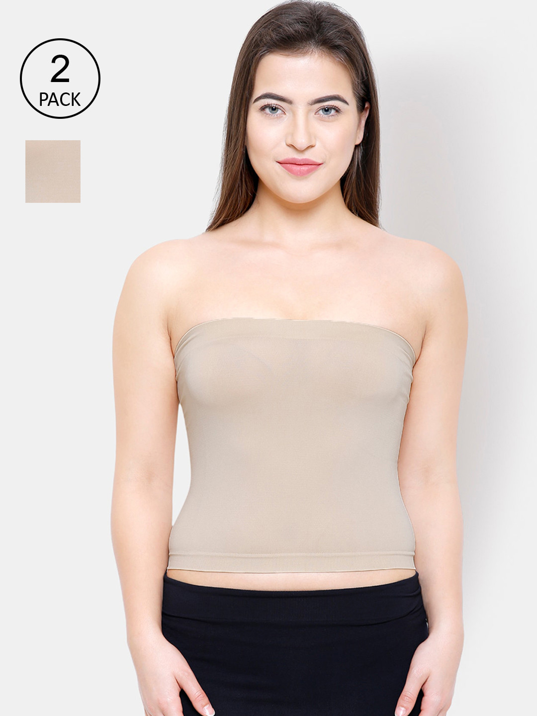 Buy FashionRack Women Pack Of 2 Beige Solid Cotton Strapless Camisoles ...