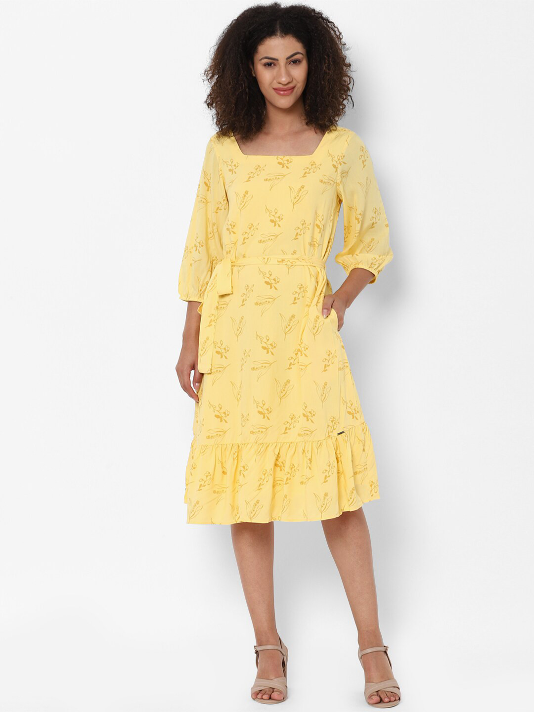 Buy Allen Solly Woman Yellow Floral A Line Dress - Dresses for Women ...