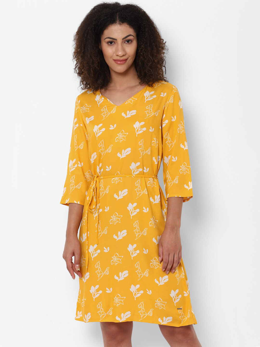 Buy Allen Solly Woman Yellow Floral A Line Dress - Dresses for Women ...