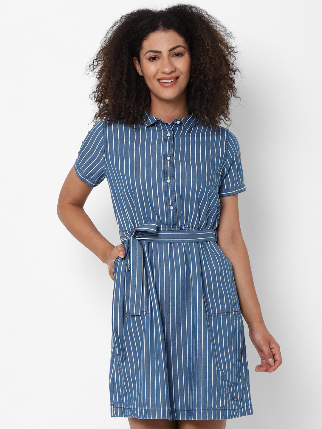 Buy Allen Solly Woman Blue Striped Shirt Dress - Dresses for Women ...