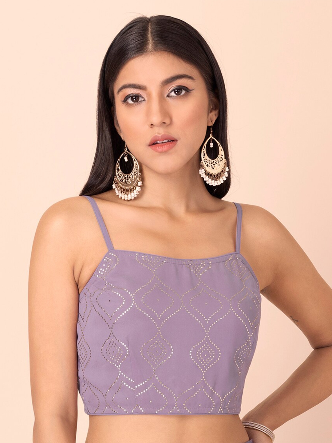 Buy Indya Women Purple Embellished Georgette Fitted Crop Top Tops For