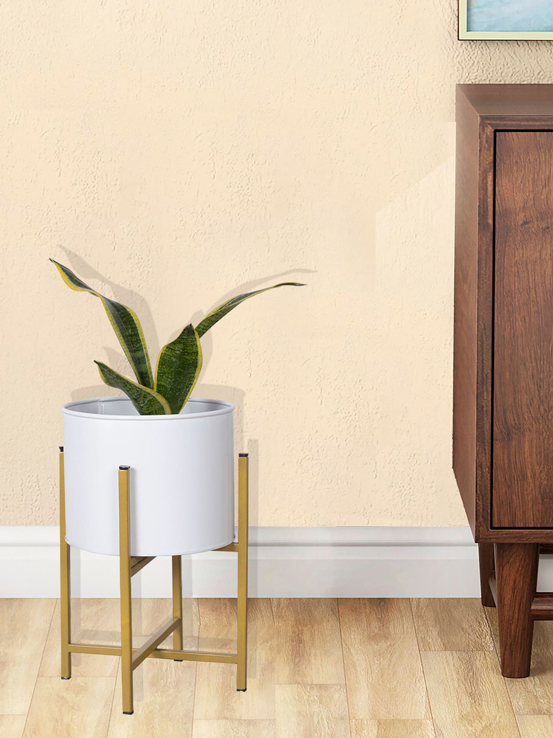 Buy Homesake Gold Toned & White Planter Pot With Stand - Planters for ...