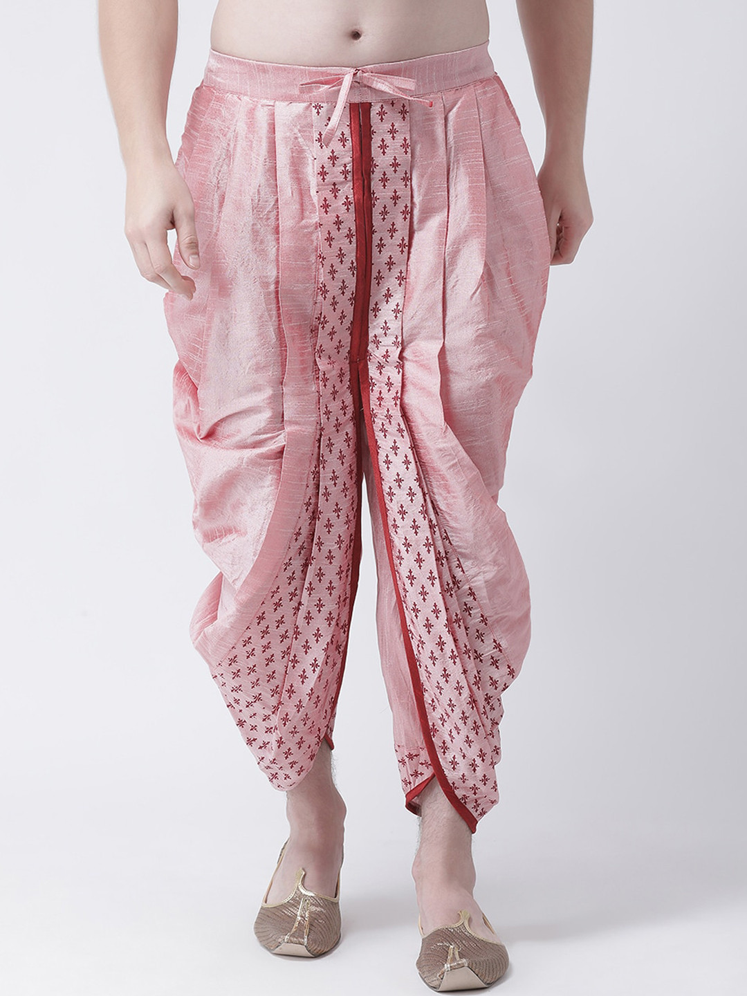 Buy DEYANN Men Peach & Red Printed Dupion Silk Dhoti - Dhotis for Men 17500268 | Myntra