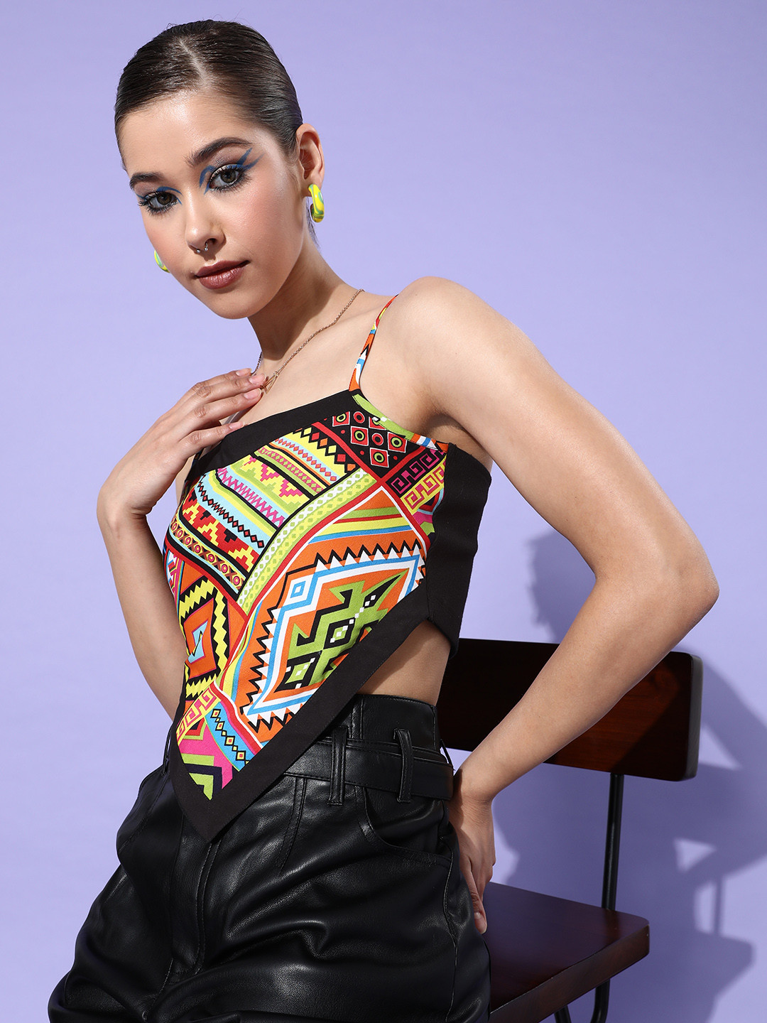 Buy Style Quotient Women Bright Yellow Geometric Scarf Top Top - Tops ...