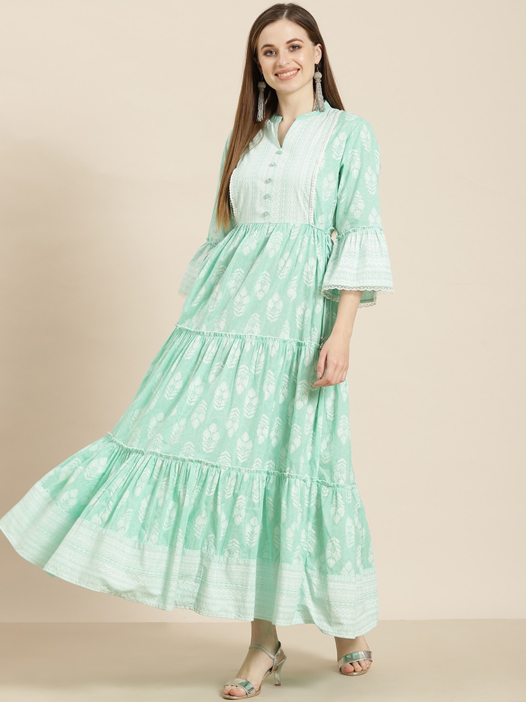 Buy Juniper Women Mint Green Ethnic Motifs Printed Bell Sleeves