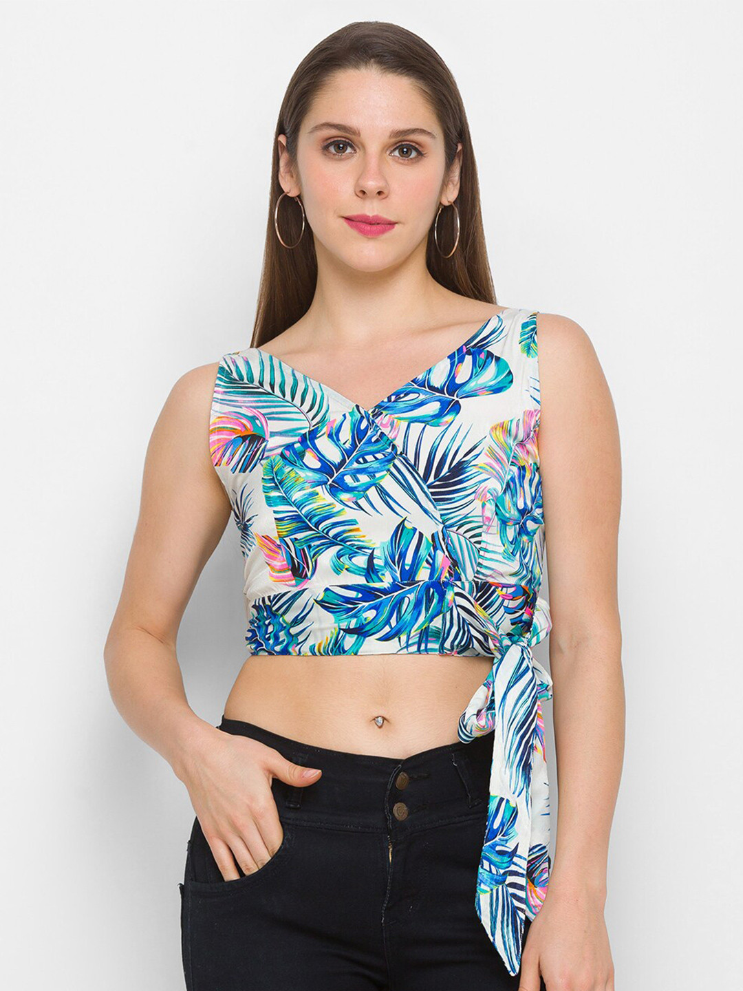 Buy Globus Women Multicoloured Floral Print Wrap Crop Top - Tops for ...
