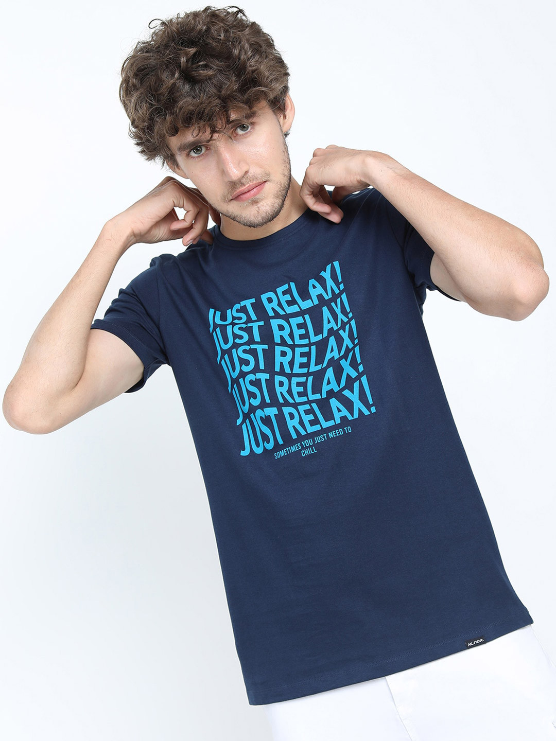 Buy HIGHLANDER Men Navy Blue Typography Printed Slim Fit Cotton T Shirt ...