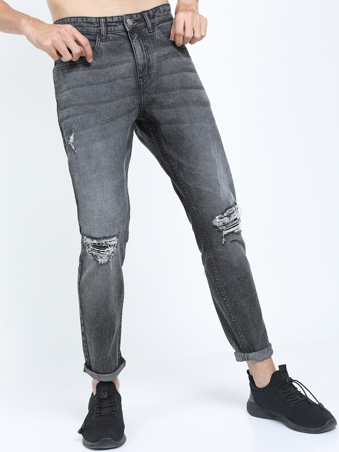 Buy KETCH Men Grey Tapered Fit Mildly Distressed Heavy Fade Stretchable ...