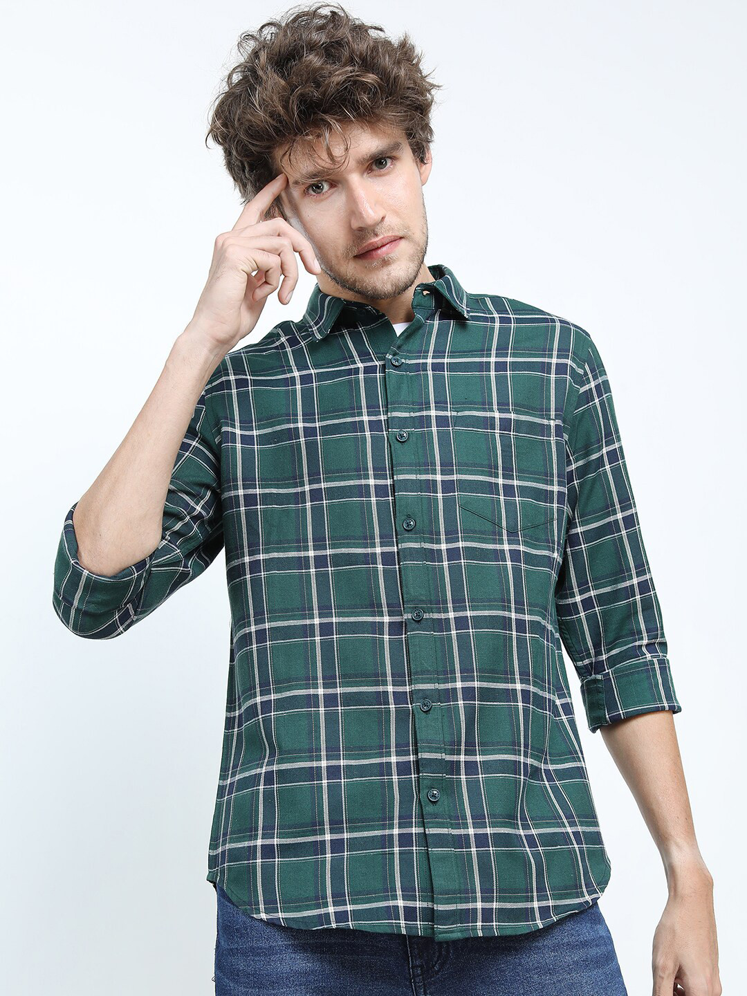 Buy KETCH Men Green Slim Fit Tartan Checks Checked Casual Shirt ...