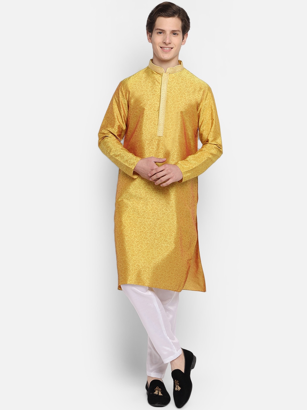 Buy Devoiler Men Yellow Kurta With Pyjamas Kurta Sets For Men