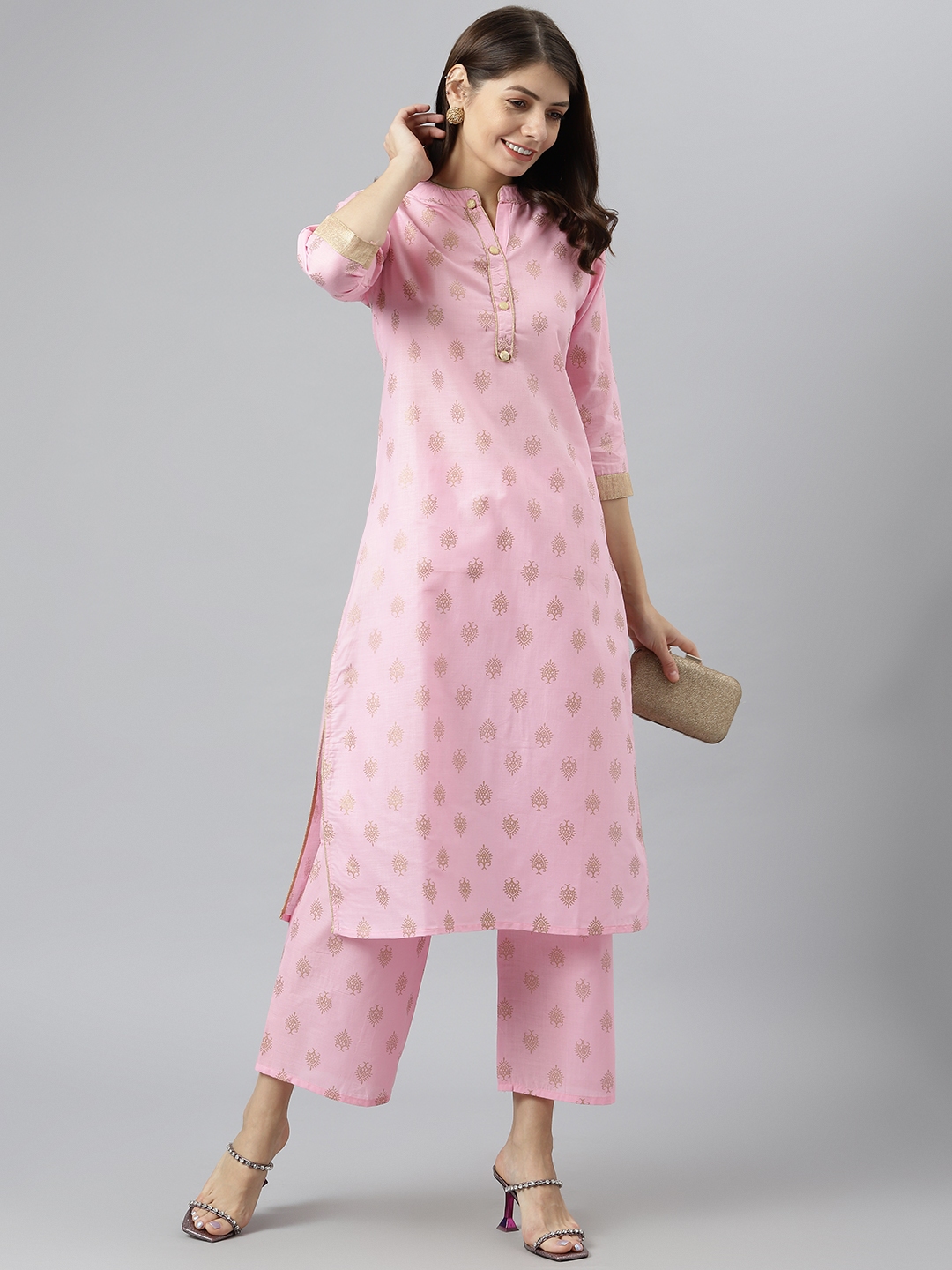 Buy Kalini Women Pink Ethnic Motifs Printed Kurta With Palazzos Kurta
