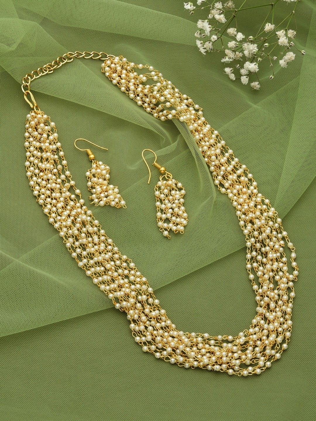 Buy Zaveri Pearls Gold Plated White Beaded Jewellery Set Jewellery