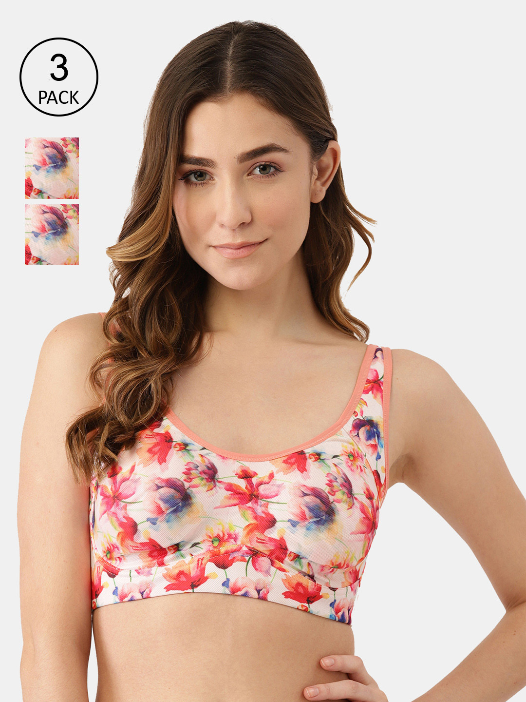Buy Inner Sense Peach Coloured & Red Floral Bra - Bra for Women ...