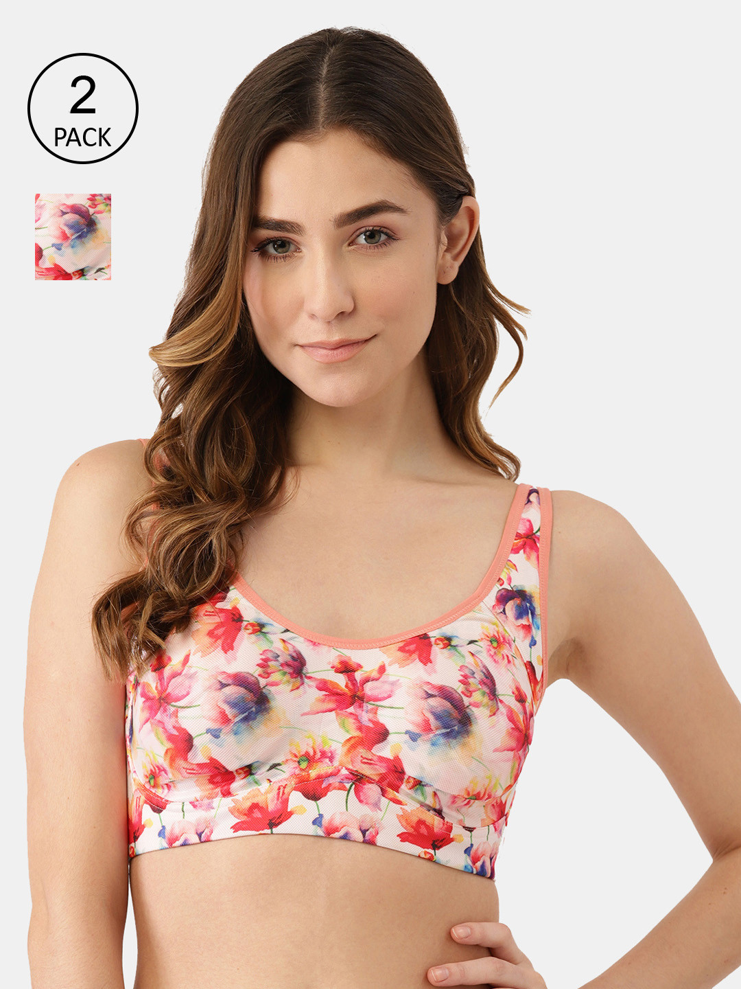 Buy Inner Sense Peach Coloured & Red Floral Bra - Bra for Women ...