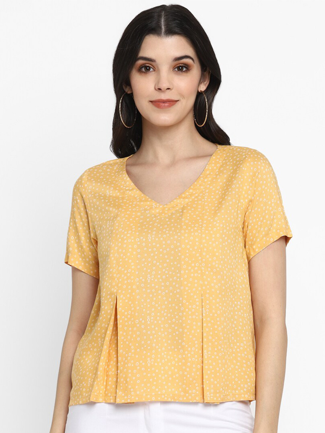 Buy DEEBACO Women Yellow Geometric Printed Top - Tops for Women ...