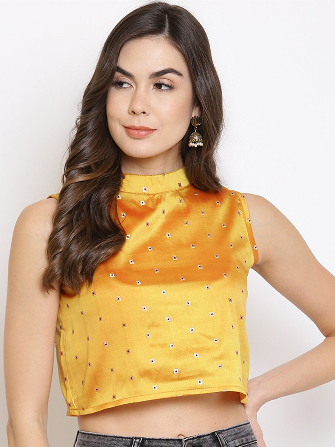 Buy Mayra Women Yellow Embellished Pure Silk Crop Top - Tops for Women ...