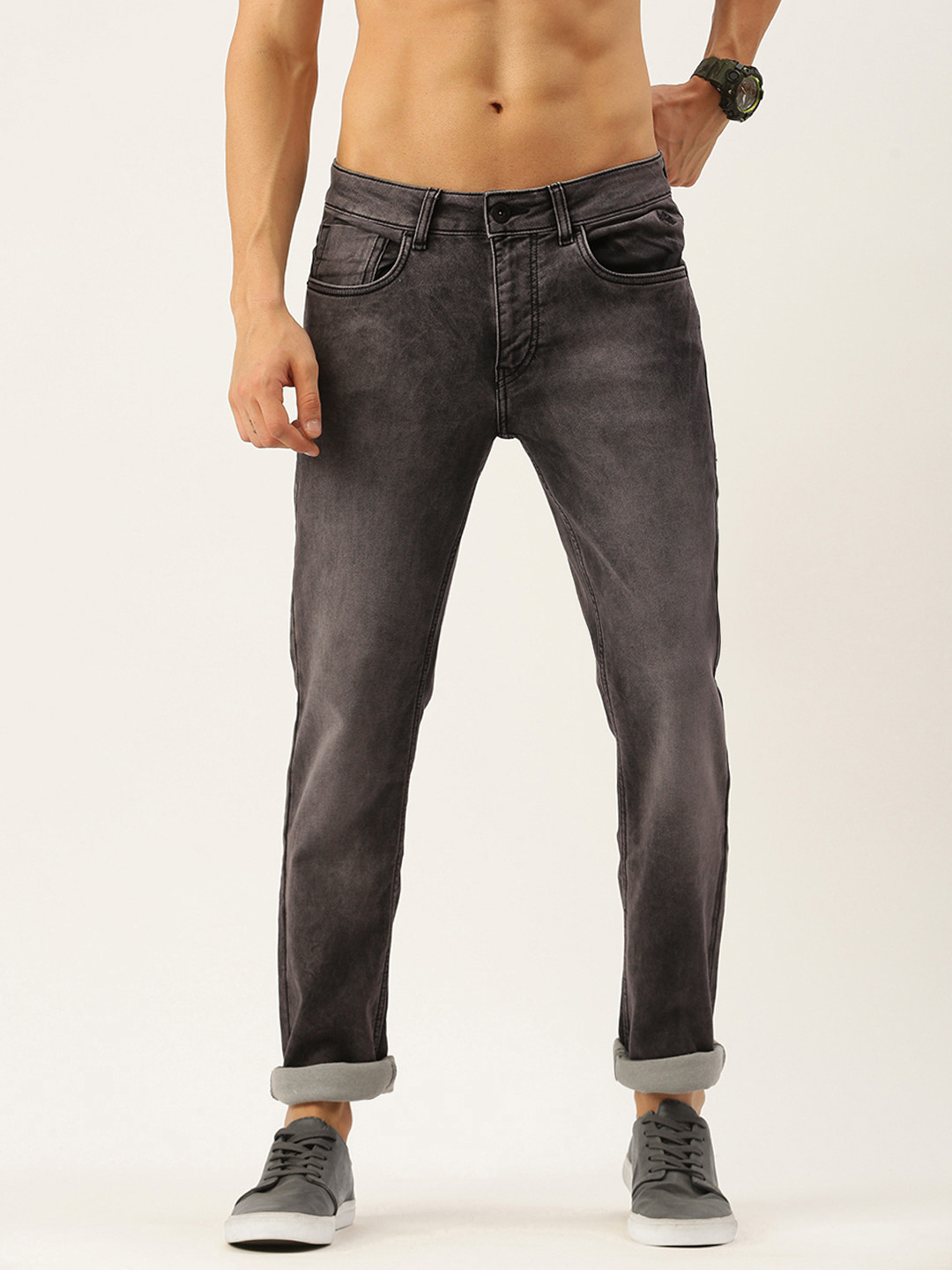 Buy Flying Machine Men Grey Micheal Slim Tapered Fit Light Fade ...