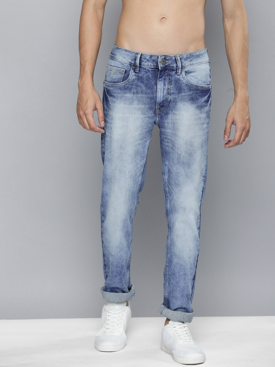 Buy Flying Machine Men Blue Micheal Slim Tapered Fit Light Fade Acid ...