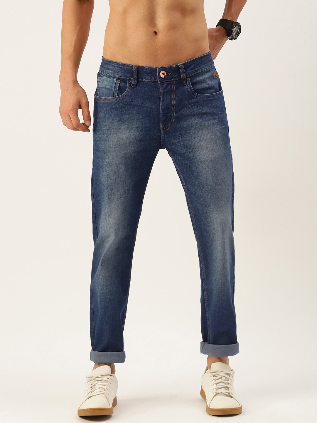 Buy Flying Machine Men Blue Slim Tapered Micheal Fit Heavy Fade ...