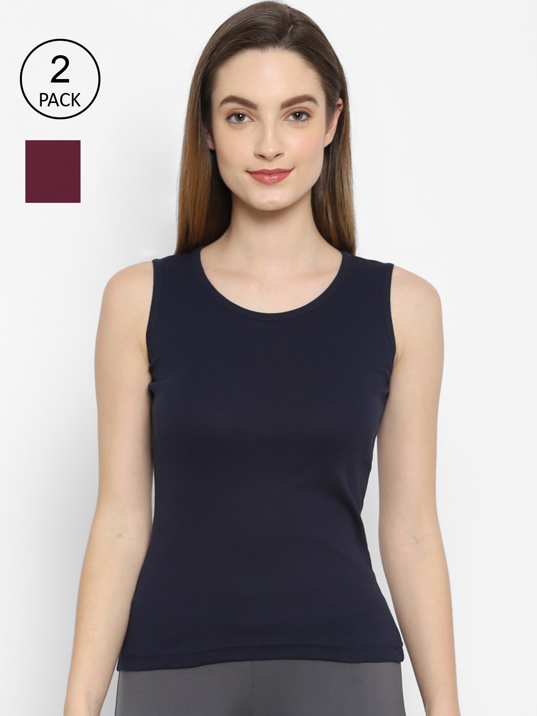 Buy Floret Pack Of 2 Women Burgundy And Navy Blue Solid Cotton Camisoles Camisoles For Women