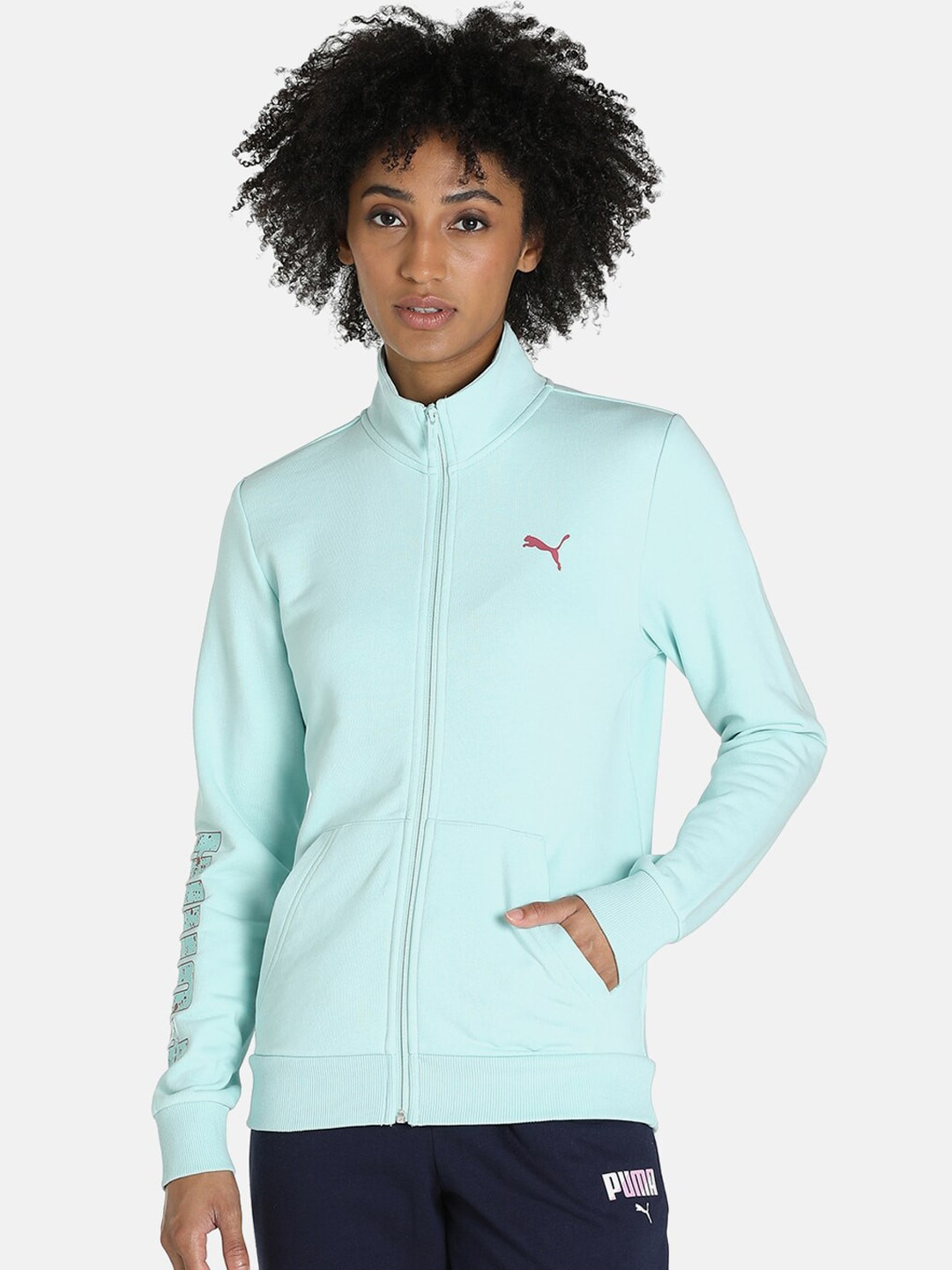 Buy Puma Women Turquoise Blue Brand Logo Regular Fit Sporty Jacket ...