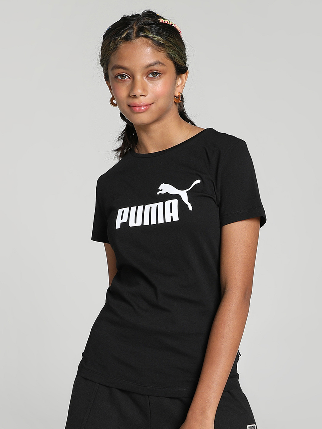 Buy Puma Girls Black Essentials Logo T Shirt - Tshirts for Girls ...