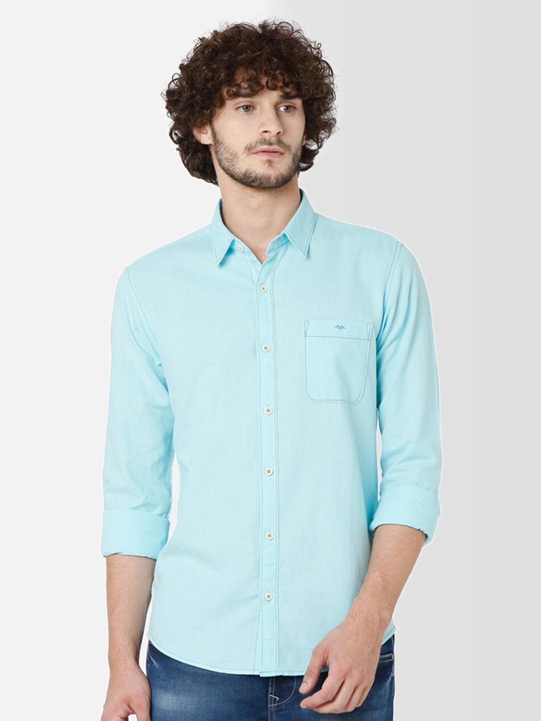 Buy Mufti Men Turquoise Blue Slim Fit Casual Shirt - Shirts for Men ...