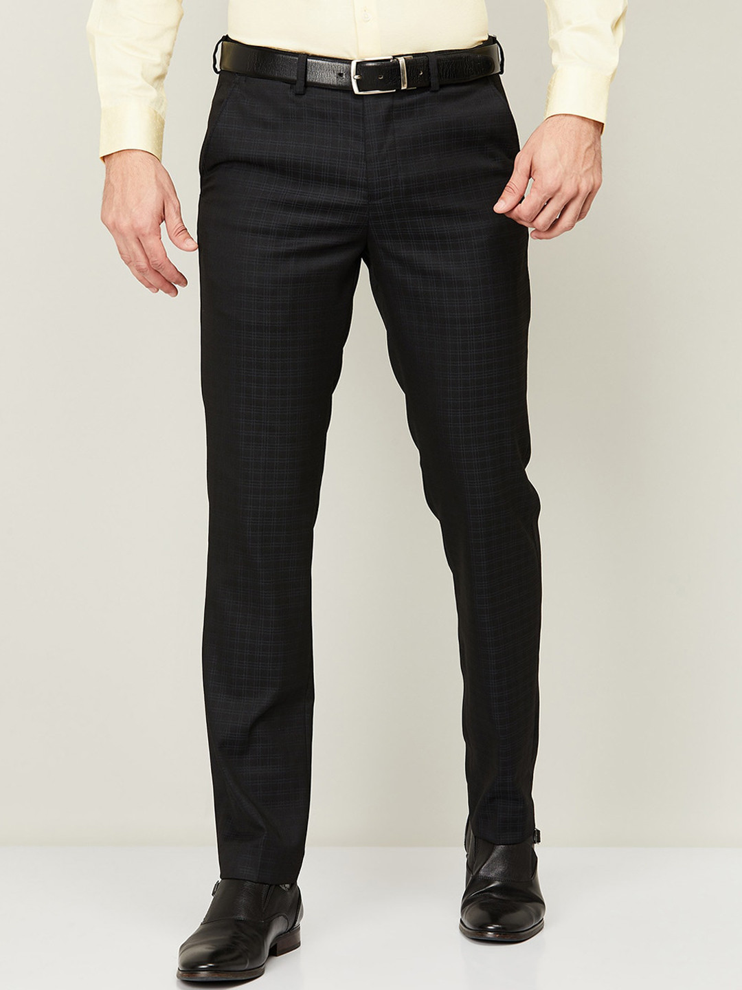 Buy CODE By Lifestyle Men Black Checked Slim Fit Trousers - Trousers ...