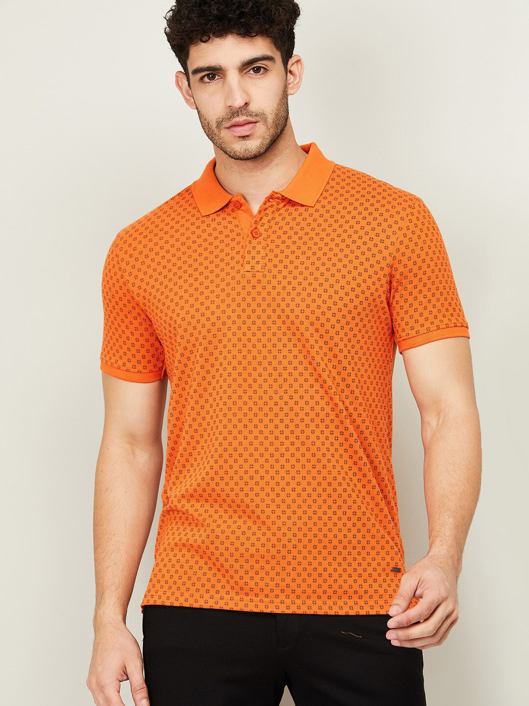 Buy CODE By Lifestyle Men Orange Printed Polo Collar T Shirt - Tshirts ...