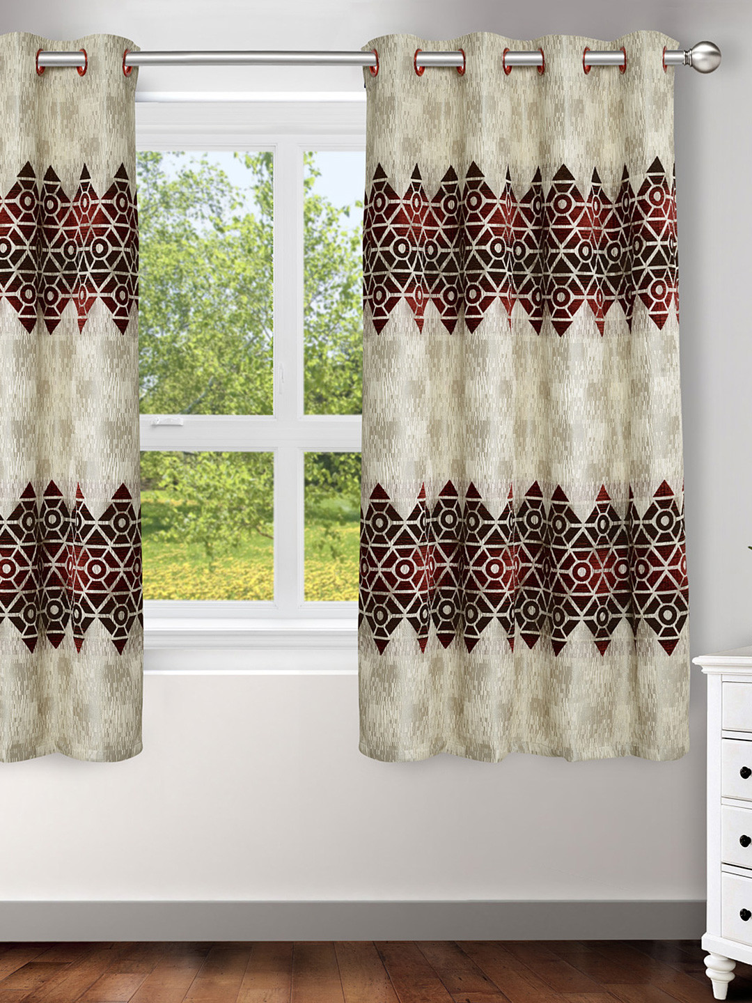 Buy Ariana Beige & Maroon Single Patterned Regular Window Curtain ...