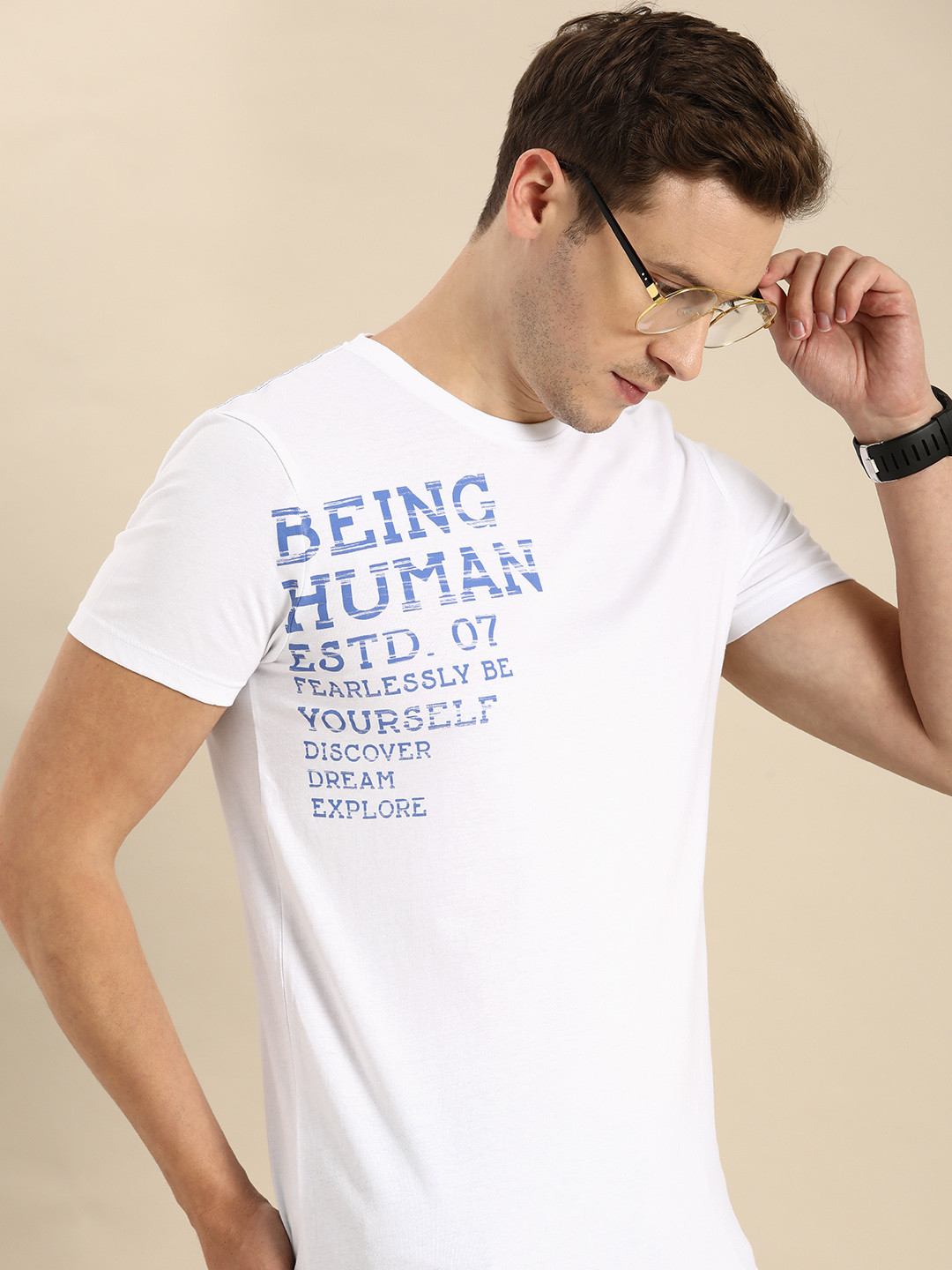 Buy Being Human Men White Typography Printed Pure Cotton T Shirt ...