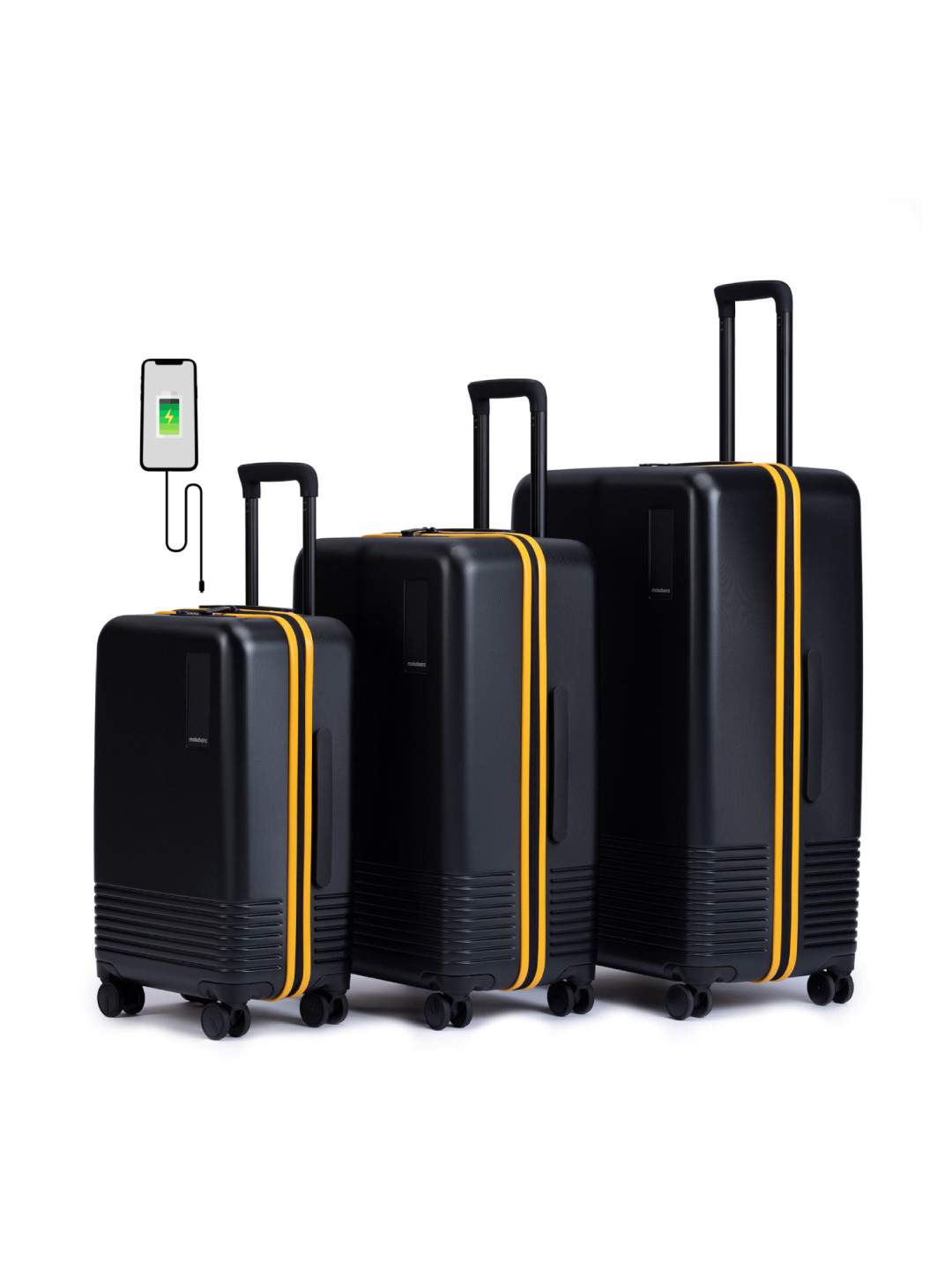 Buy MOKOBARA Set Of 3 Black Solid Hard Sided Cabin Check In And Check ...