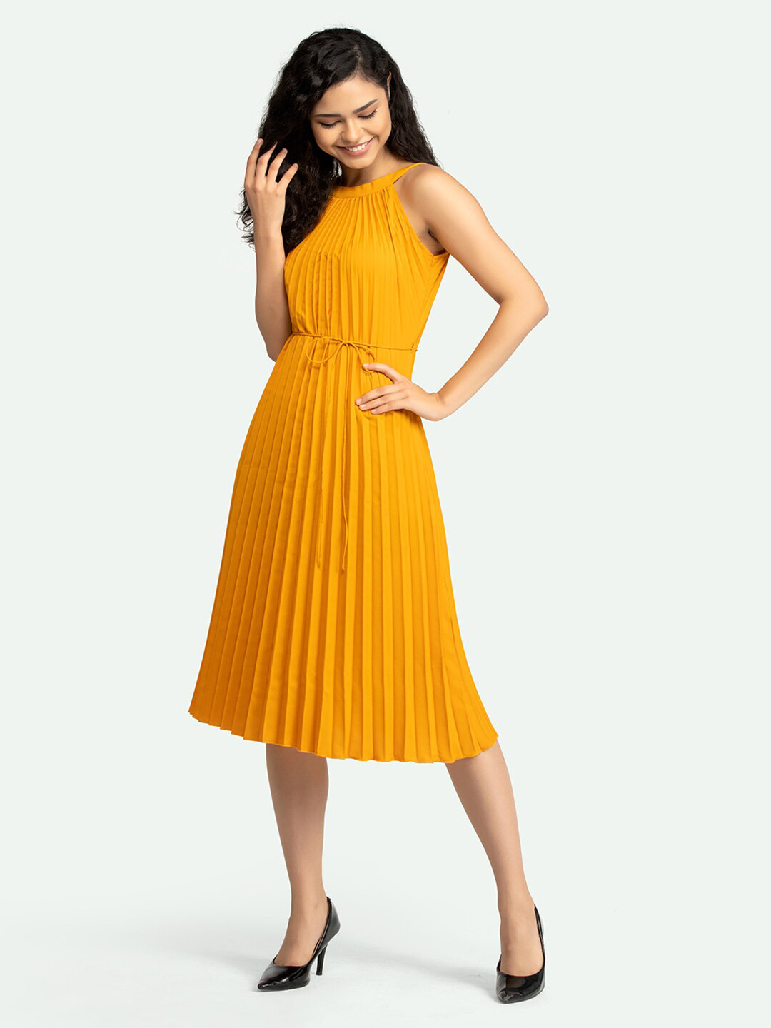 Buy AASK Women Mustard Yellow Fit & FlareCrepe Dress - Dresses for ...
