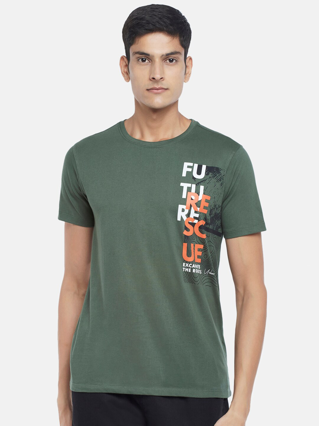 Buy Urban Ranger By Pantaloons Men Olive Green Typography Mandarin ...